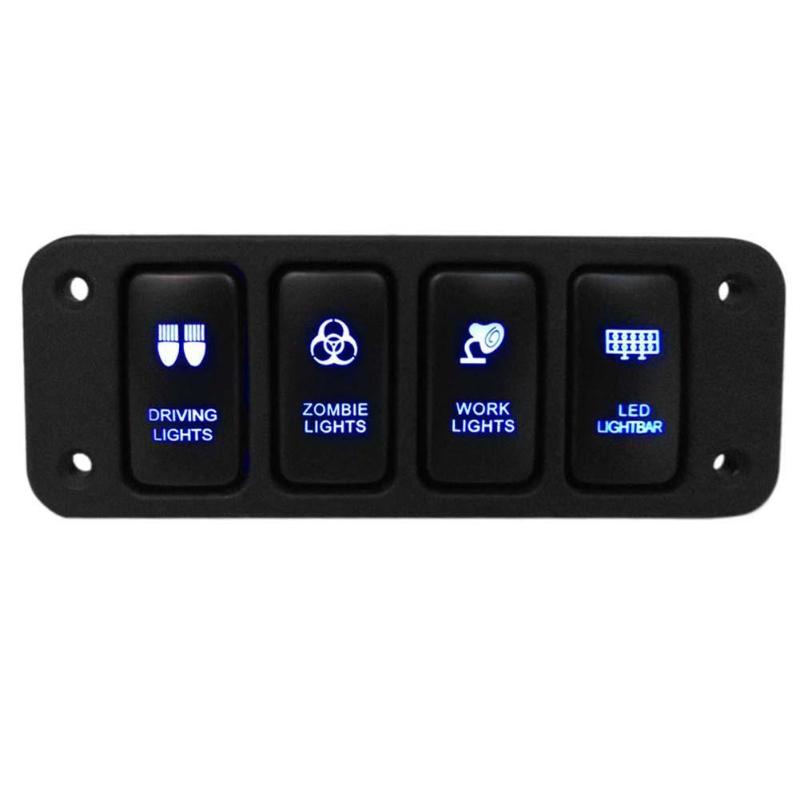 Car LED Rocker Switch Panel 12V 4-Button Blue LED On/Off Rocker Switch ...