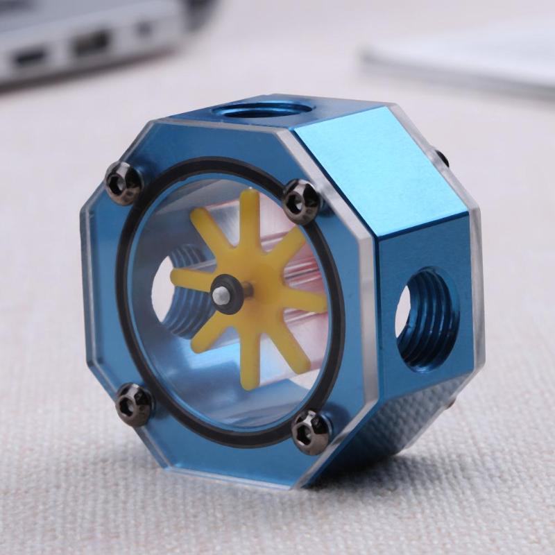 G1/4 Thread Water Cooling Flow Meter 6-Leaves Impeller Metal water flow ...